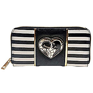 Nightmare Before Christmas Jack & Sally Metal Badge Zip Around Hand Purse Clutch Wallet