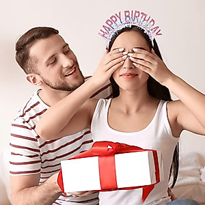 KALIONE Glitter Birthday Tiara Headpiece, Cute Party Headband Decorations for Women Girls, Pink