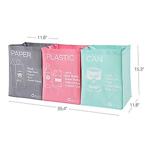 Ribens Recycle Bag Separate Recycle Bin Waterproof Waste Baskets Compartment Container Separate Recycling Bins Multipurpose Separator Box Set Front Recycle Separate Back Laundry Separate
