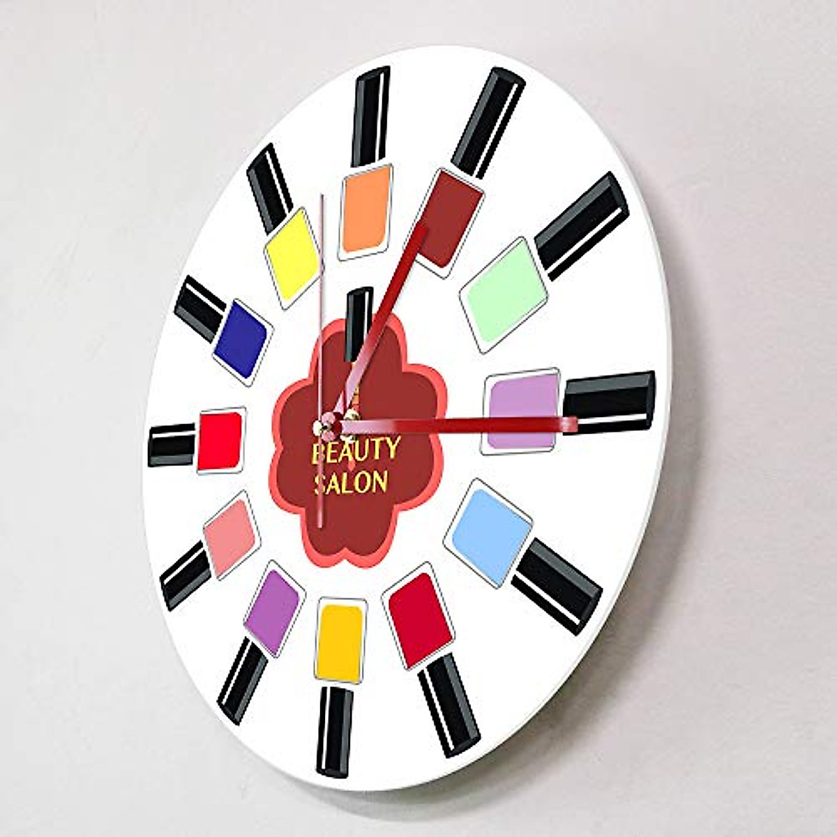 Geek Alerts Colorful Nail Polish Bottles Beauty Salon Studio Acrylic Wall Clock Nail Salon Maincure Modern Non Ticking Timepiece Watch Nail Technician Gift Store Sign (12inch)