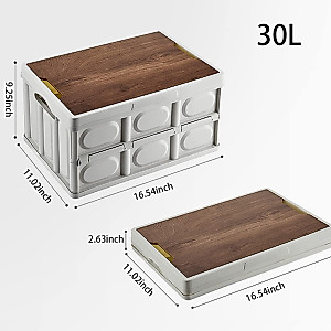 LYZOLICS Collapsible Storage Bin with Wooden Lid, Foldable&Stackable Storage Crate for Outdoor Car, Toys, Camping, Picnic, Indoor Home Room (30L-2pcs)