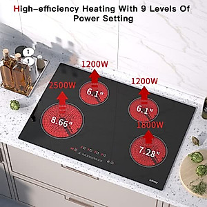 Electric Cooktop 30 inch Ceramic Stove 4 Burners Built-in Stove Top Electric Hot Plate Satin Glass cooktop in Black Touch Sensor Control/Timer/Child Safety Lock/9 Power Levelsr/220-240V 6700W