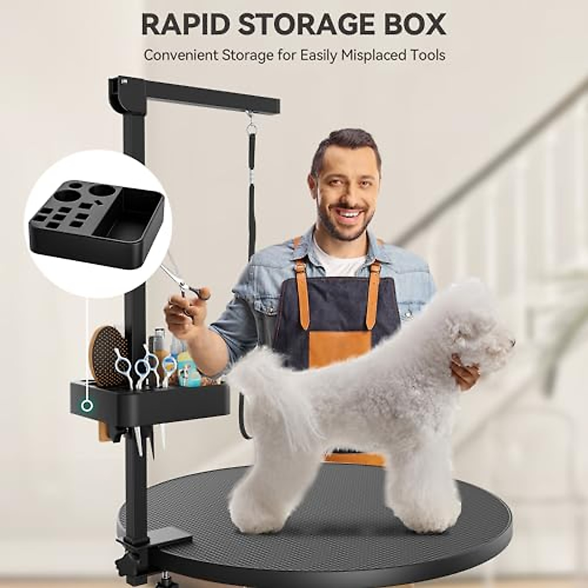 YITAHOME Electric Lift Dog Grooming Table 24" Rotating Desktop Pet Grooming Table for Small Dogs Cats, Adjustable Overhead Arm & Tool Organizer Dog Grooming Station, Black