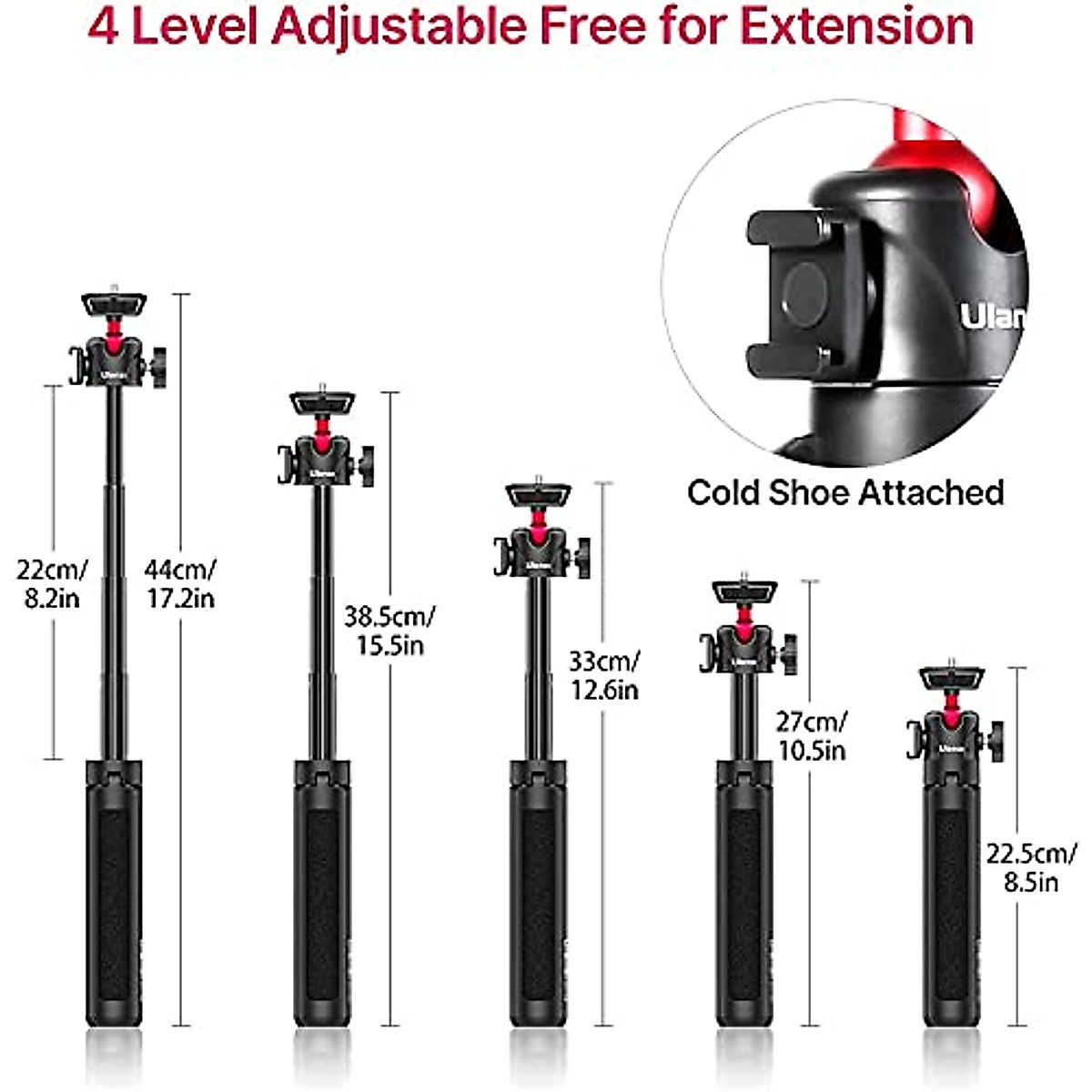 Camera Phone Tripod Flexible for Gopro - Mini Desktop Table Tripod Extendable Handle Selfie Stick Phone Hot Shoe Mount Remote Shutter Vlog Kits for Sony iPhone Gopro Hero Black