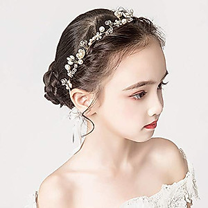 PRDGIRL 𝗪𝗲𝗱𝗱𝗶𝗻𝗴 𝗛𝗮𝗶𝗿 𝗔𝗰𝗰𝗲𝘀𝘀𝗼𝗿𝗶𝗲𝘀 𝗳𝗼𝗿 𝗞𝗶𝗱𝘀, Princess Headpiece White Flower Headband Pearl Hair Dress for Girl and Flower Girls Cute Bridal Wedding Hair Band