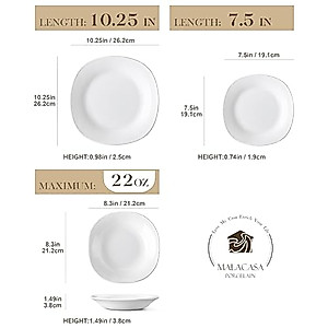 MALACASA Plates and Bowls Set for 12, Opal Glass Dinnerware Sets Chip Resistant, 36-Piece White Square Dinner Set with Plates, Dishes and Bowls, Dish Set Microwave Safe, Series Esmer