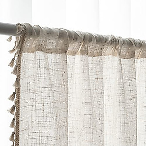 VOILYBIRD Natural Linen Blended Farmhouse Curtains 84 Inches Long Living Room Boho Curtains & Drapes Country Style, W40 x L84, Natural, 2 Panels Set