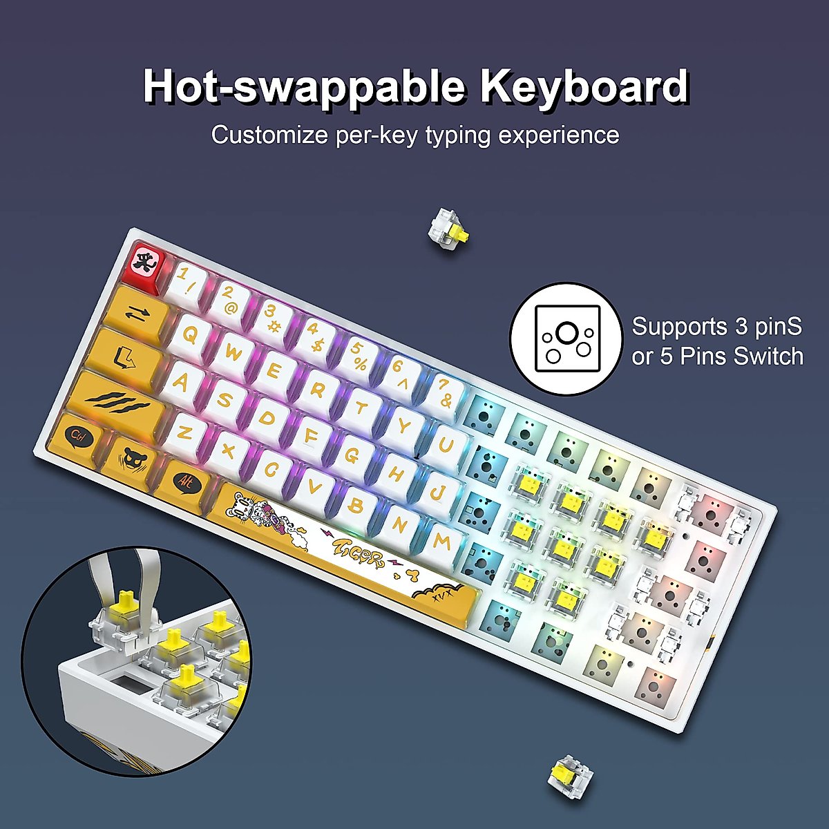 HITIME XVX M61 60% Mechanical Keyboard with Keyboard Travel Case,Wired/2.4G Wireless Gaming Keyboard with Coiled Cable,Hot Swappable Custom Computer Keyboard for Desktop PC/Laptop Mac