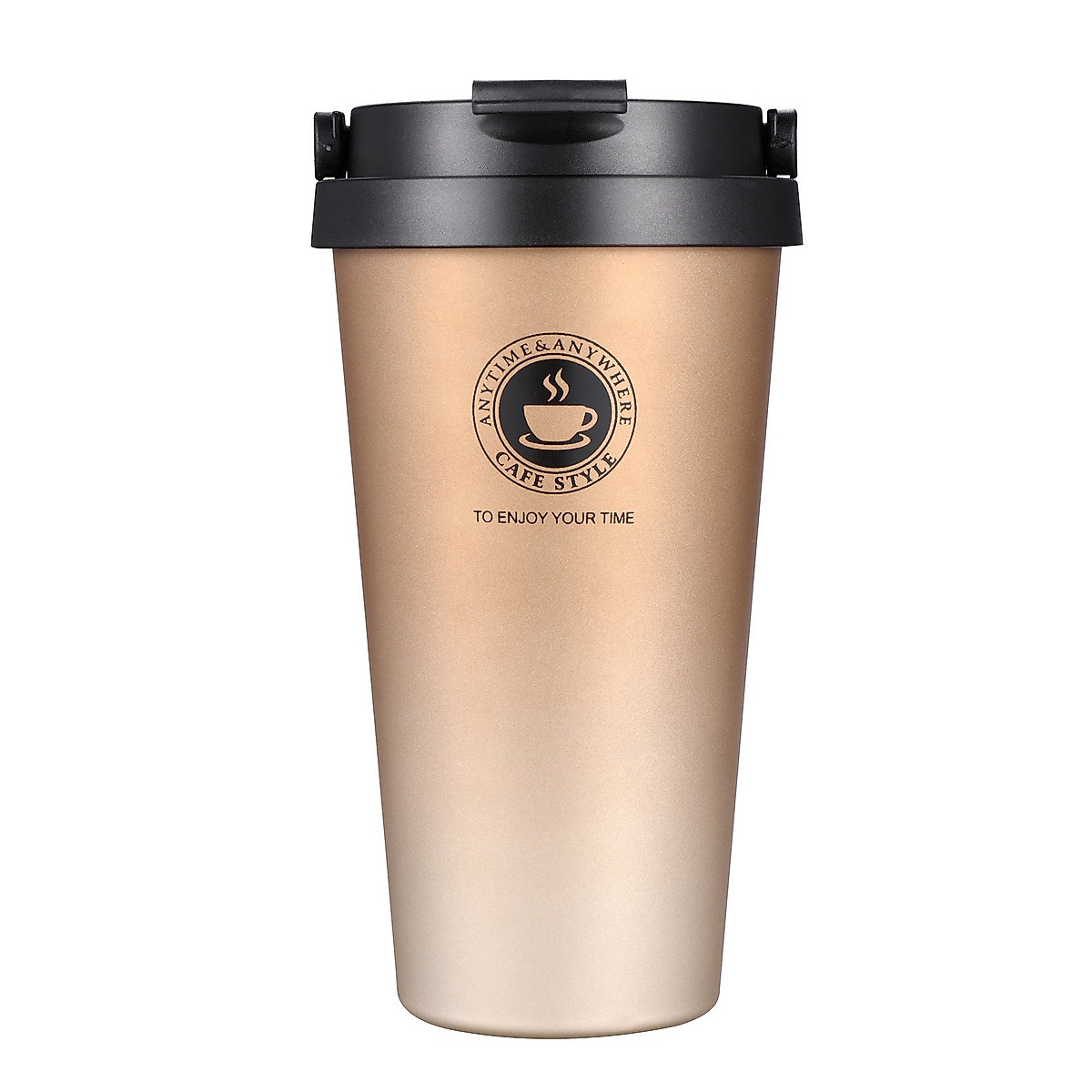 18/8 Stainless Steel Double Wall Vacuum Insulated Travel Coffee Mug with Handle/Portable Thermal Cup,Wide Mouth Tumbler with Leak Proof Lid,17oz,Brown