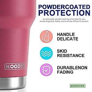 koodee 30 oz Tumbler with Lid-Stainless Steel Double Wall Vacuum Insulated Coffee Tumbler Cup with 2 Straws, 1 Lids and Brush (Wine Red)