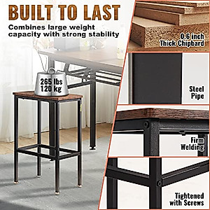 VEVOR Rustic Bar Stools, 25.6” Tall Rectangle Seat, Set of 2 Bar Chairs with Footrest Steel Frame Adjustable Feet, Wooden Industrial Kitchen Stool for Kitchen Dining Living Room, Rustic Brown