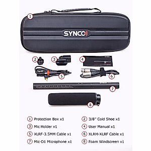 SYNCO Condenser Shotgun Microphone, Mic D1 Video Camera XLR Shotgun Microphone for DSLR Camera Camcorder, Super Cardioid Directional Mic