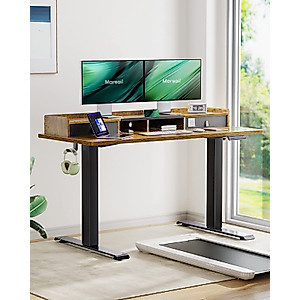 Marsail Electric Standing Desk with Dual Drawers, 55 x 24 Inches Height Adjustable Desk with Storage Shelf, Sit Stand Desk with 4 Memory Preset, 2 Hooks, Stand Up Desk for Home Office, Rustic Brown