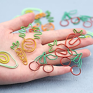Cualque 25Pcs Fruits Paper Clips Bookmark Carrot Cherry Avocado Strawberry Pineapple Metal Bookmarks for Kids Students School Office Home