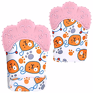 2Pack Silicone Teething Mitt, Soothing Infant Teething Mitten Pain Relief, Prevent Scratches Glove, Safe Silicone Teething Toys for 0-12 Months