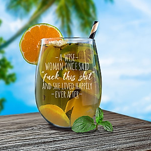 shop4ever A Wise Woman Once Said F This And She Lived Happily Ever After Engraved Stemless Wine Glass 15 oz. Funny Divorce Retirement Feminist Gift