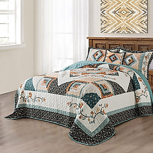BEDIFANY Cotton King Size Quilt Sets, Lightweight King Quilt Bedding Set (98 x 106 inch) Garden Style Floral Bedspread King Size Coverlet Set for Bed Decorations - All Seasons, 3 Pieces