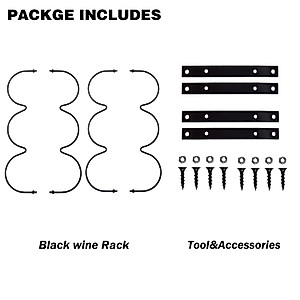 MATILODI Under Cabinet Wine Rack, Organization and Storage Rack for Bottles, Wall Mounted Liquor Bottle Holder for Kitchen Bar Decor, Metal Black (Black, 2 Pack)