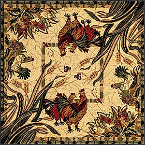 Unique Loom Barnyard Collection Area Rug - Farm (4' 1" Square, Cream/ Black)