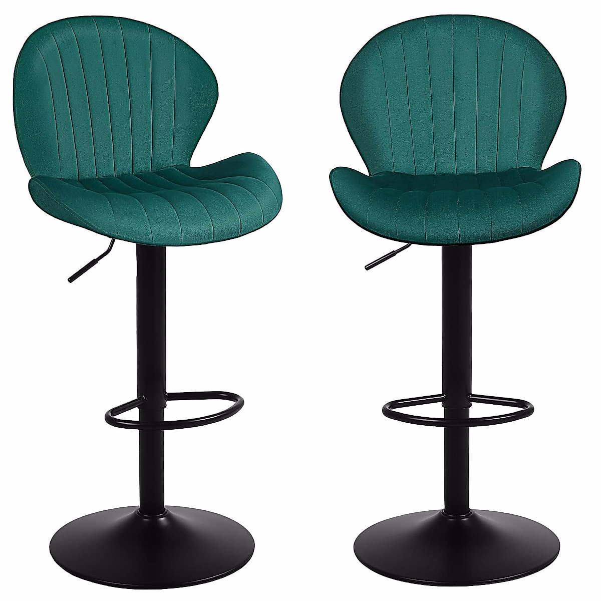 Youhauchair Modern Bar Stools Set of 2, Velvet Height Adjustable Swivel Barstools, Armless Kitchen Island Counter Chairs with Back & Footrest, Green