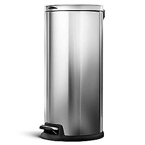 Home Zone Living 8 Gallon Kitchen Trash Can, Round Stainless Steel, Step Pedal, 30 Liter