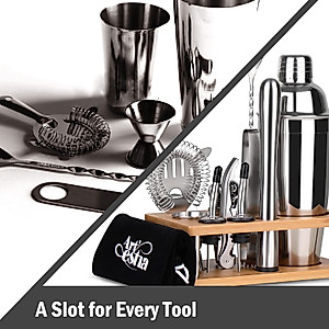 Artestia Cocktail Shaker Set, 13-Piece Mixology Bartender Tool Kit with Bamboo Stand Bar Set Cocktail Shaker Set for The Home Martini Cocktail Set for Amazing Drink Mixing, Silver
