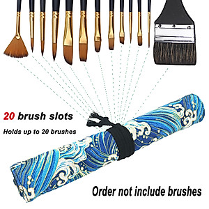 Funny live Paint Brush Holder Art Supplies, Artist Brush Holder & Art Supply Storage Organizer Roll-Up Case Bag, Protect Acrylic Oil Watercolor Paintbrushes (Blue Sea Wave-20 Slot Pockets)