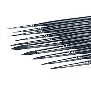 Transon 10pcs Small Detail Miniature Model Painting Brush Set for Acrylic Watercolor Gouache Ink Tempera and Body Painting