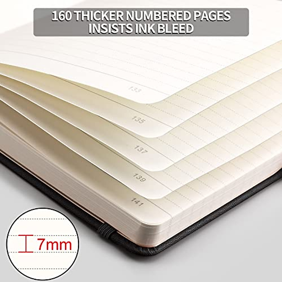 AHGXG Thick Journal Lined Notebook - 320 Numbered Pages Journal for Writing A5 Notebook College Ruled, 100gsm Lined Paper, Leather Hardcover, for Women Men Work Office School, 5.75'' X 8.38''-Black