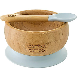 bamboo bamboo ® Suction Bowl for Baby – Bamboo Baby Bowl and Spoon Set with Removable Silicone Suction Cup for Kids | 11.8oz | Non-Toxic | Cool to the Touch | Ideal for Baby-Led Weaning (Gray)