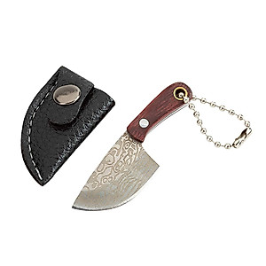 PUOSUO EDC Multi-Function Keyring Mini Pocket Knife Keychain Stainless Steel Necklace Knife-Damascus Pattern (A)