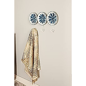 Deco 79 Contemporary Metal Floral Wall Hook 2"W x 11"H Dark Blue, White