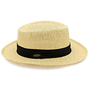 Panama Jack Men's Gambler Straw Hat - Lightweight, 3" Big Brim, Inner Elastic Sweatband, 3-Pleat Ribbon Hat Band (Black, Large/X-Large)