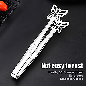 UPQRSG Stainless Steel Kitchen Tongs, Serving Tongs for Cooking, Cateloop Chef Food Salad BBQ Serving Utensils, Small Kitchen/Appetizers Tongs for Coffee, Tea Party[Butterflies Clip Silver]