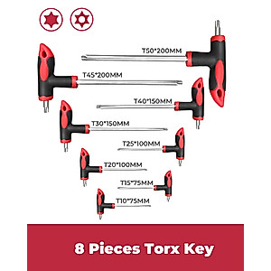 ROTATION 16 Pcs Hex and Torx Wrench Set, T Handle Allen Key with Case, for Long Shafts, Storage Rack, Auto, Bike, Moto