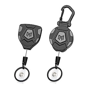 MNGARISTA Heavy Duty Retractable Keychain, Belt Clip Ver. & Carabiner Ver., 8 oz Retraction, 31.5" Steel Rope, Tactical ID Badge Reel with Key Chain Retractor, 2-Pack