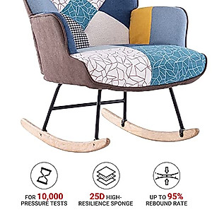 K Knowbody Rocking Chair Nursery, Boho Nursery Glider Rocker Modern Accent Chair for Bedroom, Living Room, Tufted Upholstered Armchair with Linen Fabric, Nursing Chairs for Mom and Baby, Warm Color