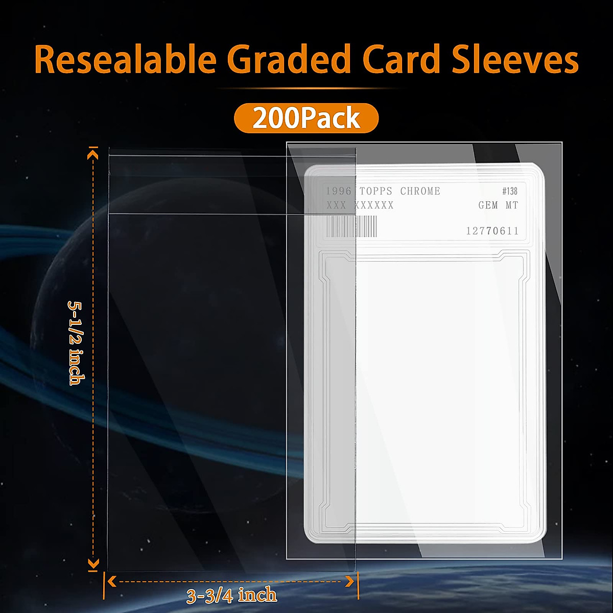 Graded Card Sleeves Resealable Baseball Card Holders Sports Card Sleeves Baseball Cards for Trading Baseball Sports Slab The Gathering Card Sleeves (200 Pieces)