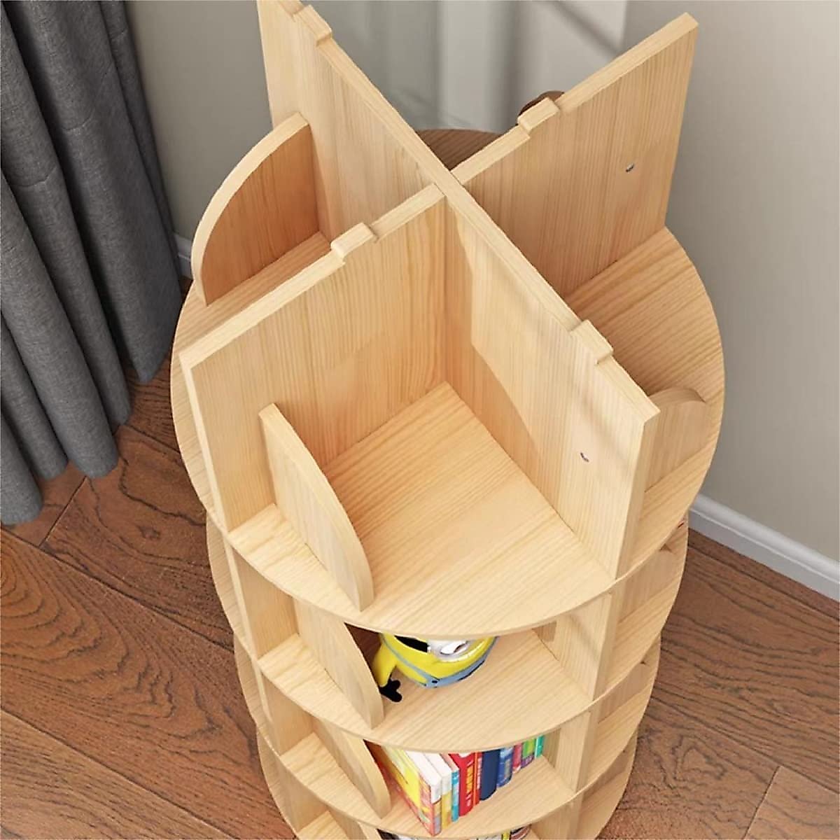 Gdrasuya10 4 Tier Rotating Bookshelf with Legs, Floor Standing Bookshelf Stackable Bookshelf Wood Bookcase Round Bookshelf 360 Display Book Shelf for Living Room Bedroom