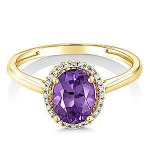 Gem Stone King 10K Yellow Gold 8X6MM Oval Gemstone Birthstone and White Diamond Halo Engagement Ring | Wedding Anniversary Promise Gold Ring For Women | Available In Size 5-10
