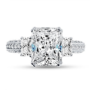 Size - 7-14k White Gold Emerald 3 Stone With Accents Milgrain Solitaire Engagement Ring CZ Cubic Zirconia (4.0cttw., 3.0ct. Center)