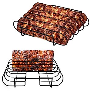 UNCO- Stainless Steel Rib Rack, Holds Up to 4 Full Racks of Ribs, Rib Rack for Smoking, Smoker Rack, Rib Racks for Grilling and Smoking, Nonstick Rib Rack, Bbq Rib Rack, Rib Rack Smoker, Rib Stand