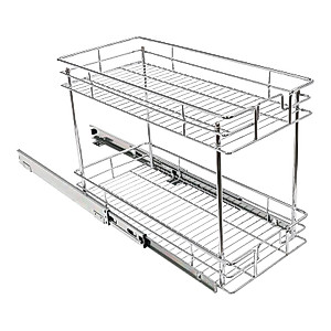 Gagalayong Under Sink Organizers and Storage, Pull Out Cabinet Organizer, 2-Tier Slide Out Kitchen Basket Sink Shelf Cabinet Organizers Adjustable L Shape Counter Organizers (10.5" W X 21.5" D)
