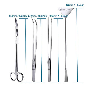 Capetsma Aquascape Tools, Long Stainless Steel Aquarium Plant Tools Aquarium Tweezers Scissors Spatula Tool Set Bonsai Kit Algae Scrapers Aquarium Cleaning Kit for Fish Tank Starter kit