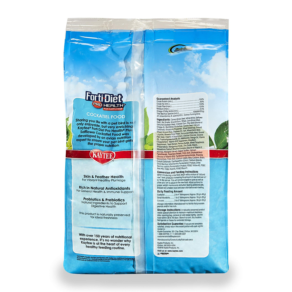 Kaytee Forti-Diet Pro Health Cockatiel Pet Bird Food with Safflower, 4 Pound