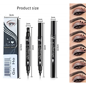 Go Ho 6 PCS Eyeliner Stamps,Double-sided Super Slim Gel Felt Tip High Black Eye Liner Pen,Waterproof Smudge-Proof Smooth Eyeliner Makeup Tools（6 Shapes）