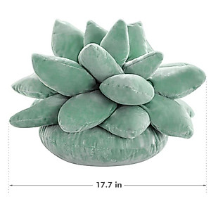 17.7in 3D Succulent Pillow, Green Plush Cactus Succulent Pillow, Green Succulent Throw Pillow for Bedroom or Living Room Home Decoration, Novelty Cactus Pillow