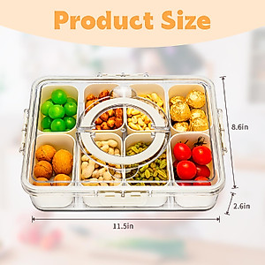 HRXFOZ Divided Serving Tray with Lid and Handle,8 Compartments Snacks Box,Snack Fruit Tray,Veggie Tray,Portable Snack Platter for Candy Fruits Nuts Snack Party Entertaining Picnic (1 PCS)