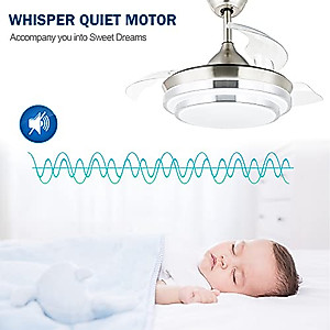 Dawn Whisper 42" Modern Retractable Ceiling Fan with Dimmable LED Light and Remote Control for Living Room Bedroom Restaurant, Silver Brushed Nickel