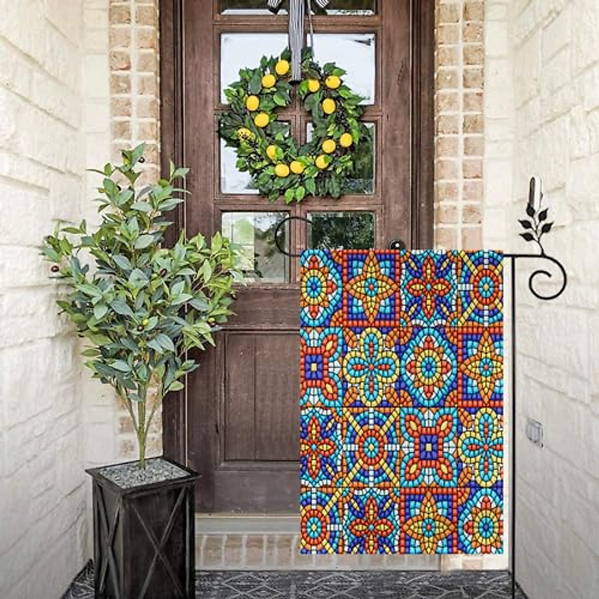 Double-sided garden flag Mexican Talavera Ceramic Tile Pattern Ethnic Folk Outdoor Flag Garden Flag Yard Outdoor Decoration （12×18in）.